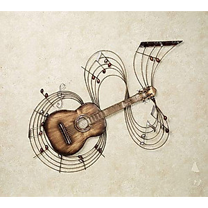 Touch of Class Within The Music Guitar Metal Wall Art - Brushed Bronze - Lines of Musical Notes in Shades of Copper and Silver - Hanging Music Decor Sculptures for Studio