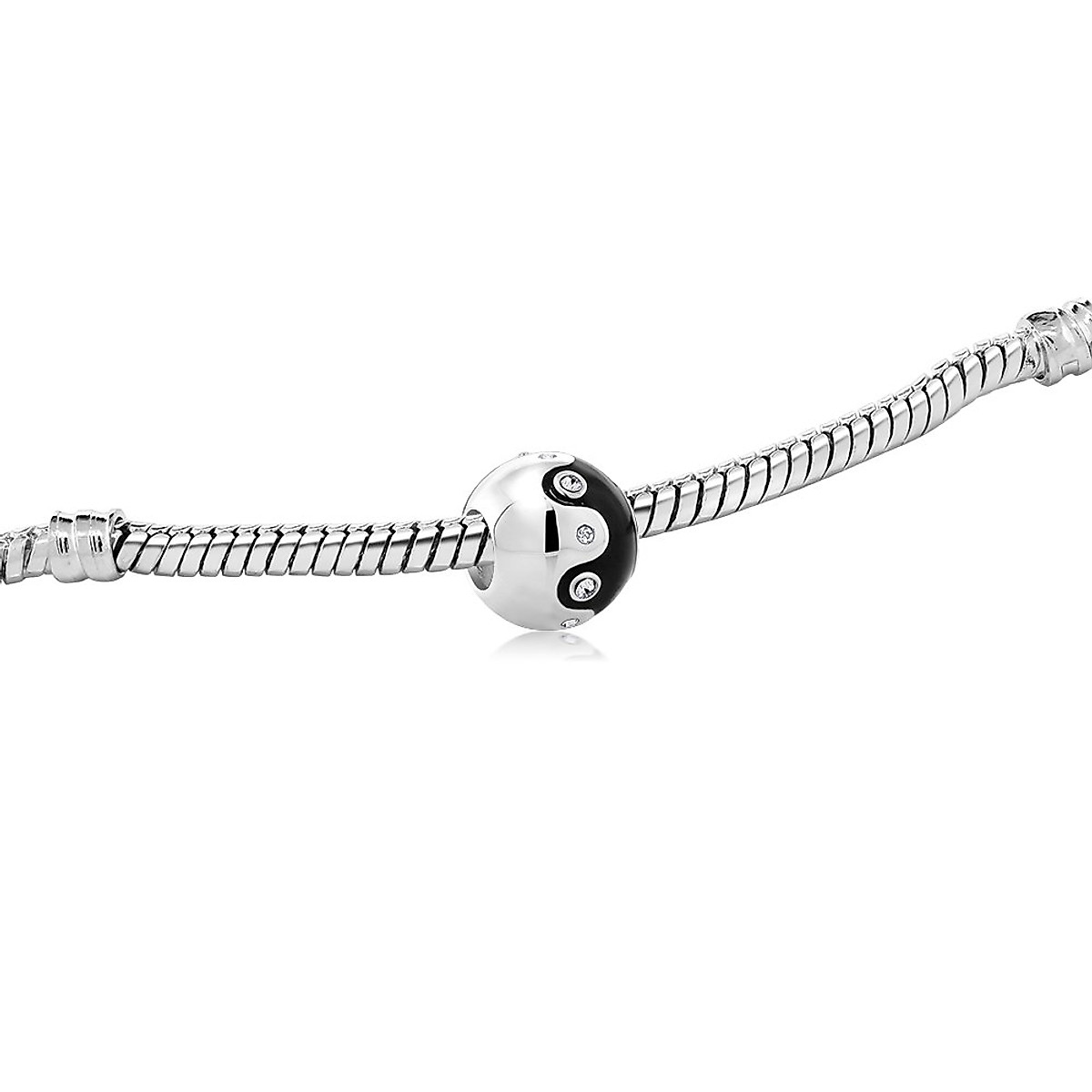 Gem Stone King 925 Sterling Silver Black and White Ying Yand Bracelet For Women Bead Charm