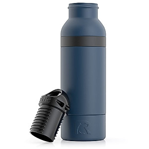 RTIC Bottle Chiller Water Bottle Insulated Cooler for 12oz Glass Soda Bottle or 16oz Aluminum Bottle, Double Wall Vacuum Insulation, Stainless Steel Sweat Proof with Built-In Bottle Opener, Navy