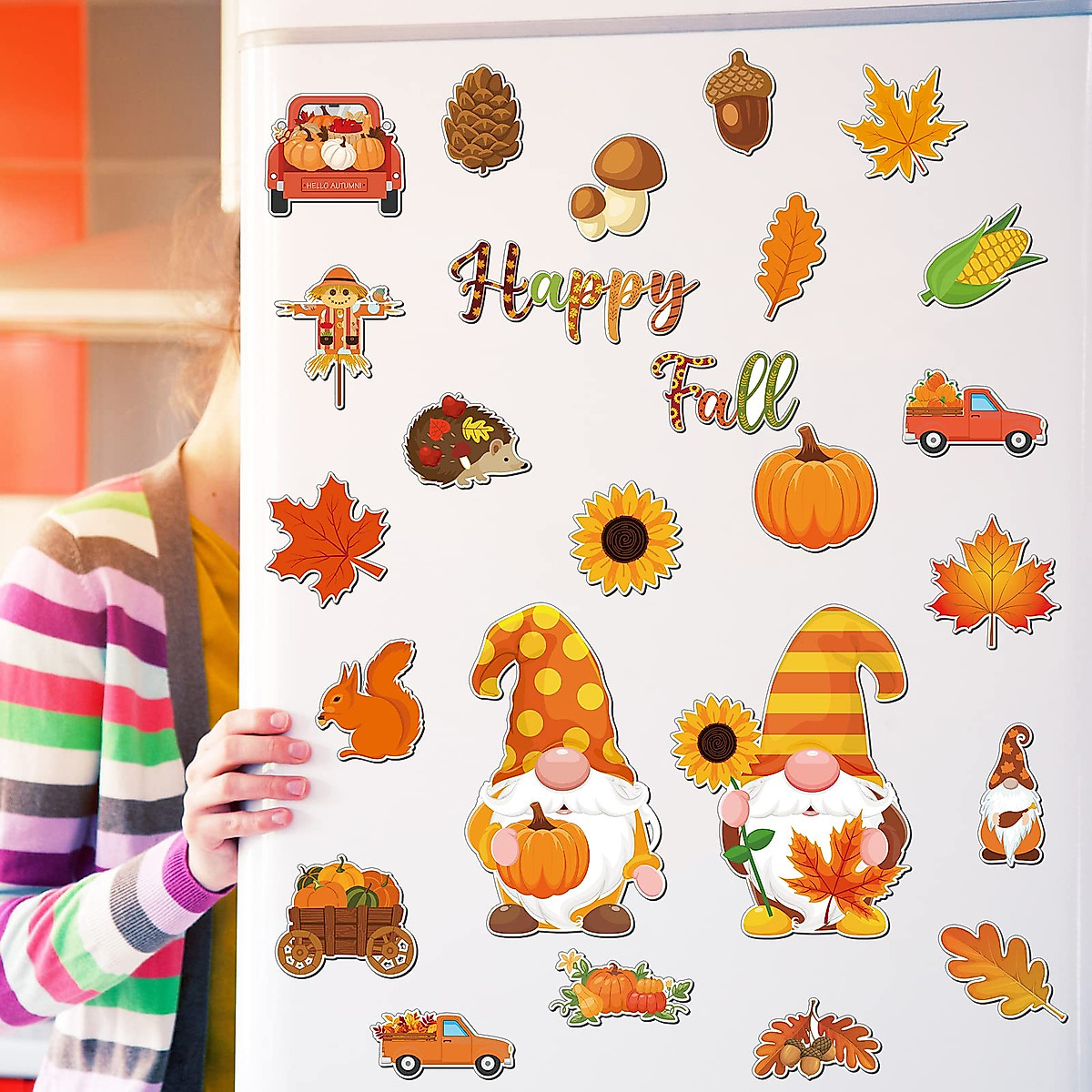 25 Pieces Happy Fall Magnets Gnome Pumpkin Fridge Magnets Fall Theme Car Refrigerator Decals Holidays Magnetic Stickers Autumn Leaves Acorn Harvest Decoration Fall Theme Thanksgiving Decoration