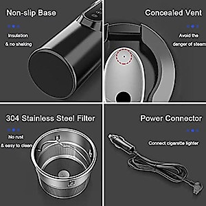 Soniker 12V/24V Smart Temperature Control Travel Coffee Mug, Portable Car Heated Coffee Travel Mug with Lid, 304 Stainless Steel, 450ML Large Volume Heating Car Cup for Coffee Tea(Black)