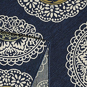 LOOMAKNOTI Havani Anshayo 2' x 7' Blue Medallion Indoor/Outdoor Runner Rug