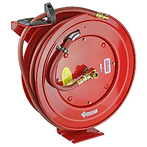 Lincoln 83753 Value Series Air and Water 50 Foot x 3/8 Inch Retractable Hose Reel, 1/4 Inch NPT Fitting, Slotted Mounting Base, 5-position Adjustable Outlet Arm