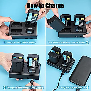 JYJZPB LP-E6 LP-E6N Battery 3-Pack Compatible for Canon EOS 5D Mark II III, 5DS R Rechargeable Battery Charger Triple Slot for Canon EOS 80D, 90D, 60D, 70D, 5DS R, 6D, 7D, 3 Channel Camera Batteries