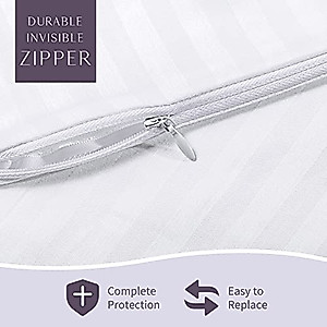 FAUNNA Hidden Zippered Pillow Protectors Cover Queen Size Set of 2 - Soft Quiet Sateen 100% Long-Staple Cotton Cases -Comfortable and Cozy White Bed Pillow Cover