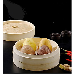 Florauspicious Bamboo Steamer Handmade Basket, Traditional 2-Tier Design - for Dumplings, Rice, Dim Sum, Vegetables, Fish and Meat - Incl. 2 Cotton Cloths (6-Inch)