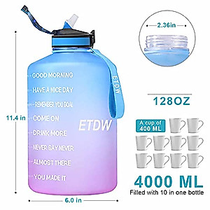 ETDW Gallon Water Bottle with Straw and Time Marker, 74oz BPA Free Gym Water Jug with Handle, LeakProof Pop Up Drinking Bottle for Fitness,Gym and Outdoor Sports