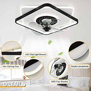 Oaks Aura 20 Inch Low Profile Ceiling Fans with Lights, Reversible,6 Speeds,3 Color Temperature Optional,DC Motor,Modern Flush Mount Ceiling Fan with Remote for Kids Bedroom,Living Room,Kitchen