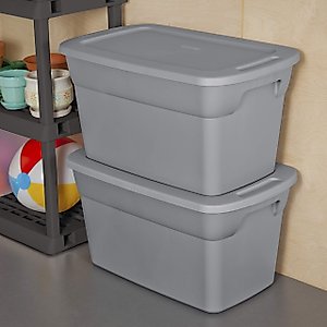 Sterilite 30-gallon (120-quart) Storage Box, Set of 6. This Pack of Spacious Gray Lidded Bins Will Help You Declutter Your Home and Office Space Efficiently and Easily.