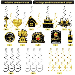 30pcs Housewarming Party Hanging Swirls Decorations, Black Gold House Warming Sign Decor, New Home Sweet Home Housewarming Theme Party Supplies