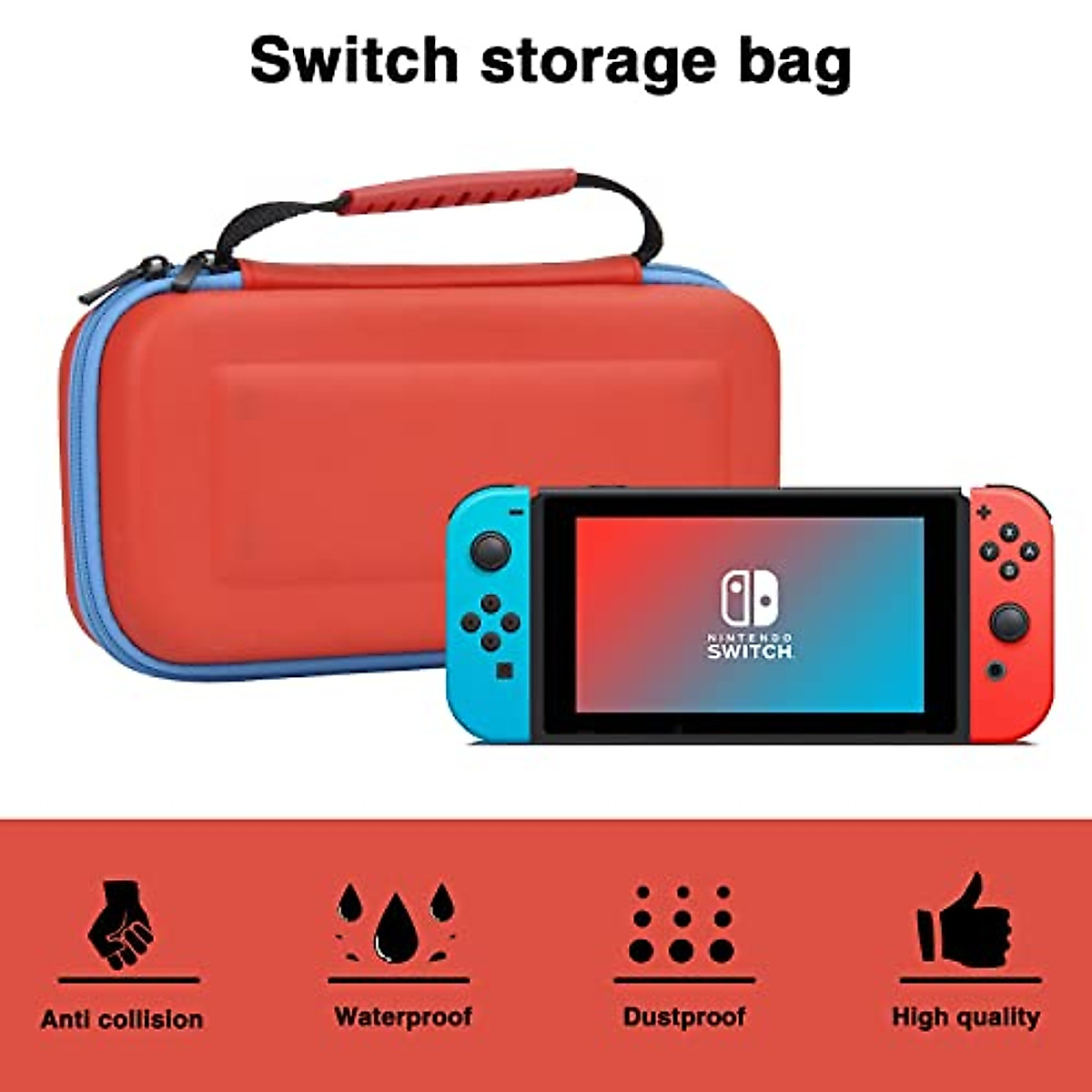 Carrying Case Compatible with Nintendo Switch - Sturdy Hard Shell Switch Carrying Bag for Switch OLED Console & Accessories with Strap and 10 Game Cards Slot(Red)