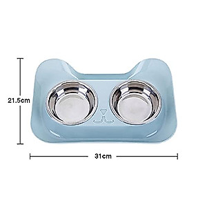 FUUIE Bowls for Food and Water Double Dog Cat Bowls Cute Cat Shaped Food Water Feeder for Small Dogs Cats Feeding Stainless Steel Pet Bowl Supplies (Color : Blue)