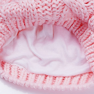 2 Set Newborn Winter Beanie Hats Gloves Kit for Baby Girls Boys Infant Toddler Warm Knitted Hats Glove Autumn Spring 3-6 Months (White & Pink)