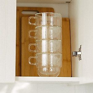 BTaT- Stackable Insulated Coffee Mugs, 4 Pack 16 oz(500 ml), Ideal for Hot and Cold Drinks, Stackable Cappuccino Cups, Double Wall Glass Coffee Cups, Tea Cups, Latte Cups, Beer Glasses, Latte Mug