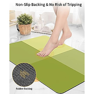 Ombre Green Bath Mat for Tub,Non Slip Bathroom Floor Runner Rug Quick Dry & Absorbent Diatomaceous Earth Kitchen Room Shower Sink Washable Doormat,Modern Abstract Minimalistic Geometric Plaid 16"x24"