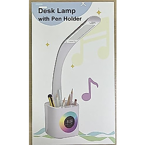 Hokone Desk Lamps for Home Office, LED Desk Lamp with Pen Holder, 10W Study Lamp with USB Adapter, Gooseneck White Desk Lamp Dimmable, RGB Touch Night Light for Kids