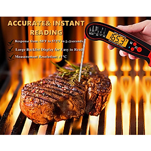 KUKVINA Instant Read Meat Thermometer for Cooking,Upgraded Waterproof Fast & Precise Digital Food Thermometer with Backlight, Magnet, Calibration, and Foldable Probe for Grill, BBQ,Roast Turkey