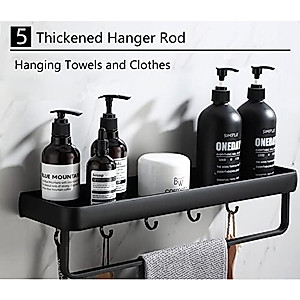 AZZXZQYU Shower Caddy Shower Organizer Shower Shelves with 5 Hooks and 1 Hanging Rod, Without Drilling 2-Piece Space Aluminum Shower Shelf for Bathroom Storage and Kitchen Organization(Black)