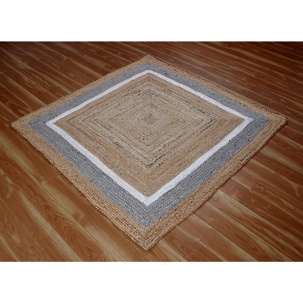 CASAVANI Heavy Material Hand Braided Jute Rug 8 Square Area Rug Kilim Rug Natural Jute Rug Beige Multi Hand Woven Rug Flatweave Rug Indoor Outdoor Rugs for Dining Room Custom Mat Hall Room