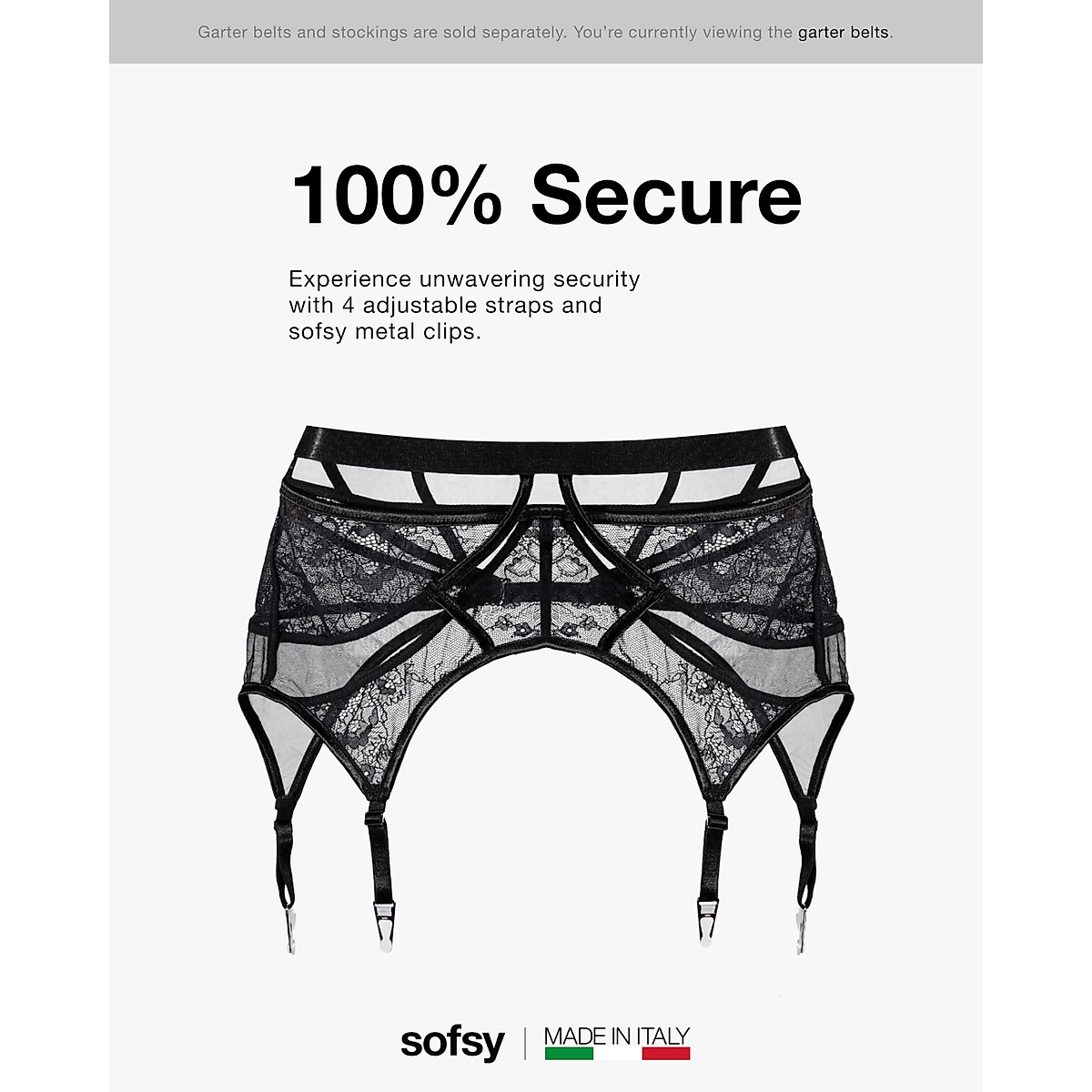 sofsy Adjustable Waist Garter Belt Women Plus Size | Retro Lace Black Lingerie with 4-Strap Metal Clips Stockings Set for Wedding - XL