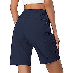 Women's Lightweight Hiking Cargo Shorts Quick Dry Athletic Shorts for Camping Travel Golf with Zipper Pockets Water Resistant Navy