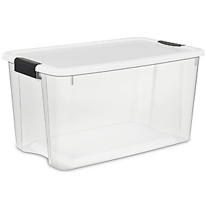 Sterilite 70 Quart Ultra Clear Plastic Stacking Storage Container Tote with Latching Lid for Home Organization in Garage, Attic, or Closets, 20 Pack