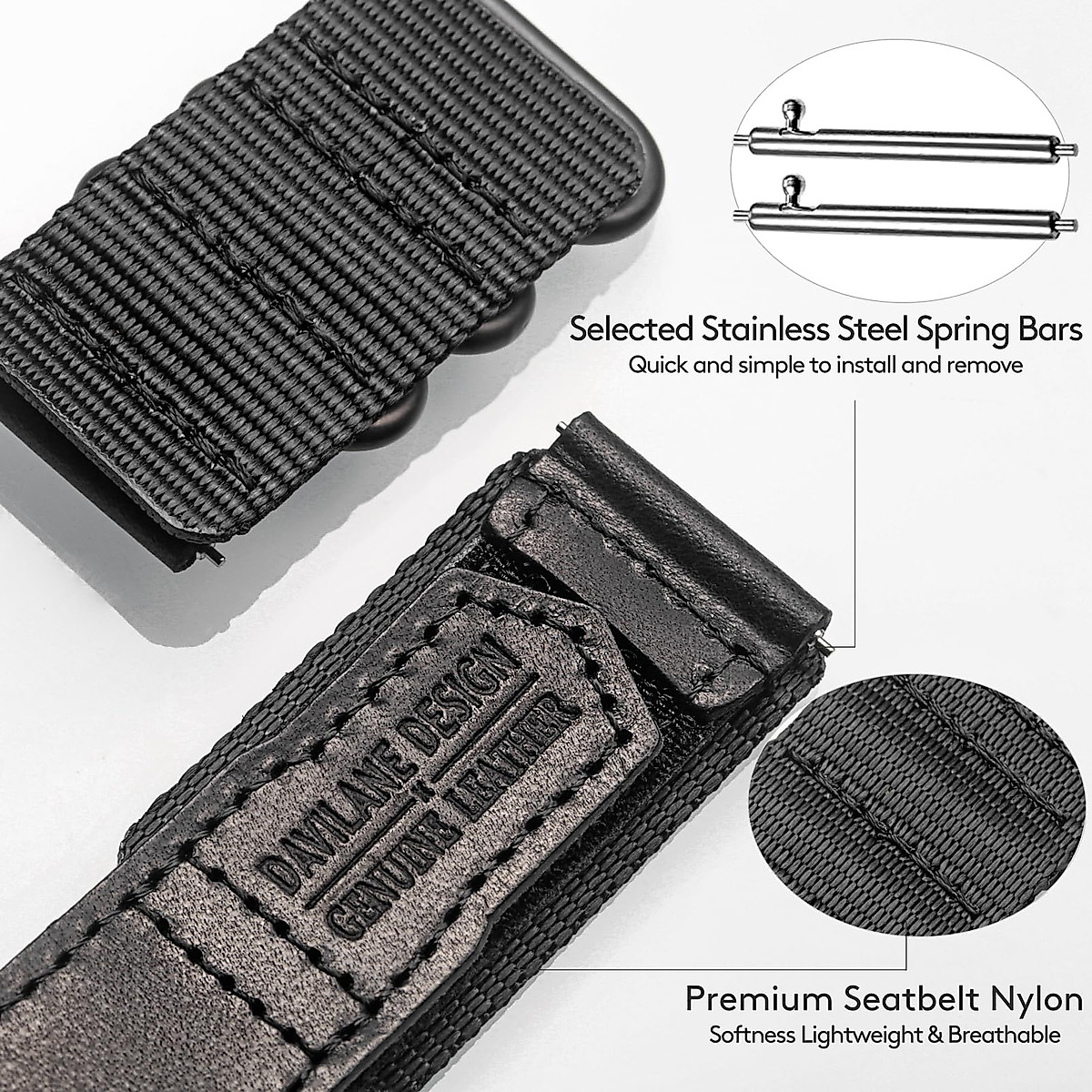 DAVILANE Compatible with Samsung Galaxy Watch Bands,20mm Quick Release Leather Nylon Watch Strap for Galaxy Watch 6 Classic 47mm 43mm/6 44mm 40mm/5 40mm 44mm/5 Pro 45mm etc.
