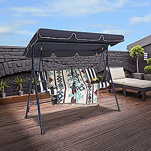 SUPERJARE Porch Swing with Adjustable Height Chain, 70’’ Convertiable Canopy Outdoor Swing, 3 Person Patio Swing, Outside Swing Chair for Yard, Garden, Poolside - Blue and White