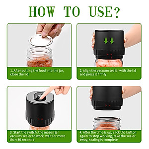 Electric Mason Jar Vacuum Sealer, Cordless Mason Jar Vacuum Sealer Kit for Wide Mouth and Regular Mouth Mason Jars, Portable Food Storage for Food Vacuum Storage
