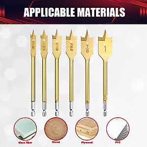 wesleydrill 6PCS Spade Drill Bit Set Paddle Flat Bits 3/8"-1" Flat Wood Hole Cutter Fit for Most Types of Wood as Well as Fiberglass
