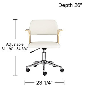 Studio 55D Milano White and Natural Wood Modern Adjustable Swivel Office Chair