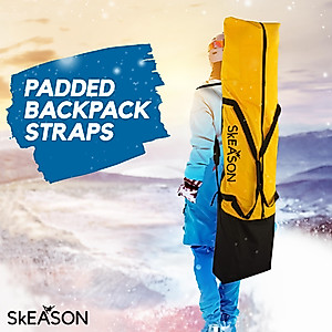 SkEASON Travel Snowboard Bag - Water Resistant Snowboard Backpack w/ 900D & 600D PVC Polyester - Snowboard Carry Case w/Strong Stitching - Snowboard Bag for Two - Helmet, Board, Boots, & More