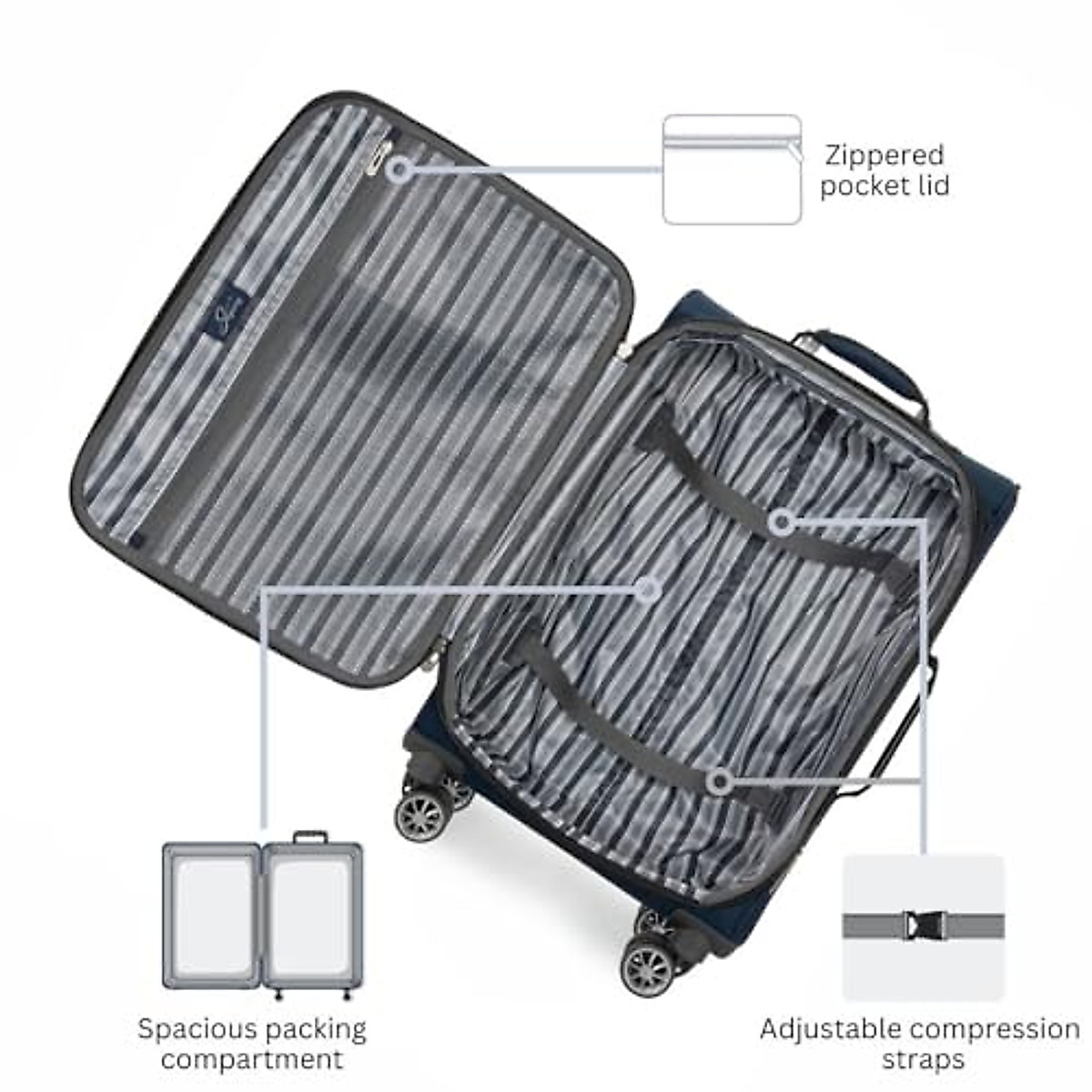 Skyway Epic Softside Large Checked Luggage - Lightweight Suitcase with Wheels | TSA Approved Travel Bag | Spinner Suitcase | Large Luggage Set with Telescoping Handle, 28 inch, Surf Blue