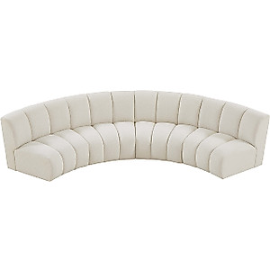 Meridian Furniture 643Cream-4PC Infinity Collection Modern | Contemporary Upholstered 4pc Modular Sectional with Luxurious Deep Channel Tufting, Cream, 148" W x 59" D x 32.5" H