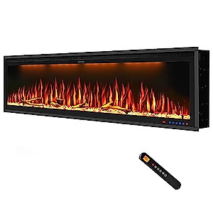 Benrocks 74'' Slim Electric Fireplace Inserts - WiFi-Enabled, Alexa & App Control, Recessed & Wall Mounted, 13 * 13 * 3 Flame Color Combinations, 750W/1500W, Black