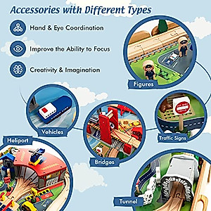 Costzon Train Table, 2 in 1 Kids Activity Table w/Storage Drawer, 100 Multicolor Pieces, Railway, Track, Cars, City, DIY Design, Reversible Tabletop, Gift for Boys Girls, Wooden Train Set (Natural)