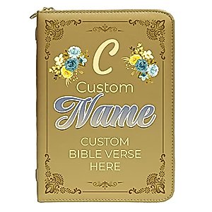 10x7 Inch Personalized Bible Cover – Create Your Own Design, Custom Bible Cover and Carrying Case with Handle – Leatherette Book Covers and Bible Case for Women - Gold (Design 4)