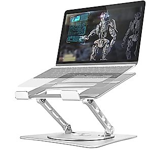 Bcom Adjustable Laptop Stand with 360° Rotating Base，Foldable Aluminum Alloy Computer Laptop Riser，Ergonomic Design，Compatible with 10 to 17" Laptops，Laptop Stand for Desk for Office and Home，Silver