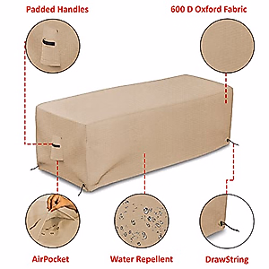 Covers & all Rectangle Fire Pit Cover 600 D Polyester Oxford Fabric - Water Repellent Outdoor Rectangular Fire Table Cover with Padded Handles, Air Pockets & Drawstring (48"W X 25"D X 18"H)