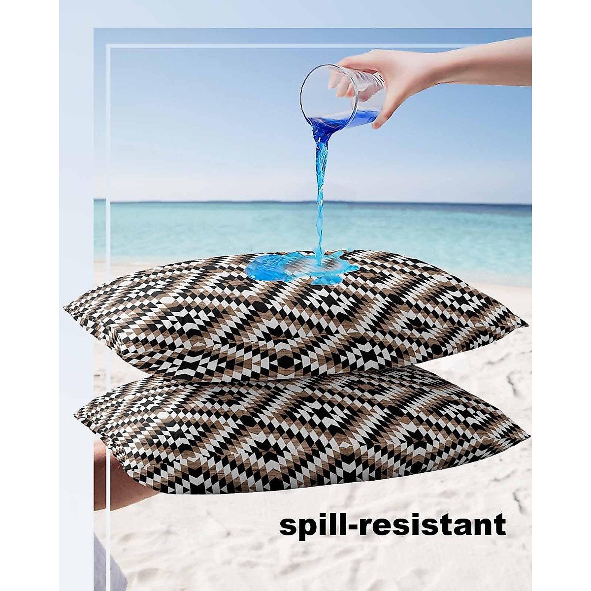 Brown Black Outdoor Pillow Cover 12x20 Inch Cushion Sham Case, Waterproof Decorative Lumbar Throw Pillowcase for Outside Garden Patio Porch Couch Chair Tent Moroccan Southwestern Aztec Abstract Boho