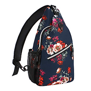 MOSISO Sling Backpack,Travel Hiking Daypack Cottonrose Crossbody Shoulder Bag, Blue, Medium