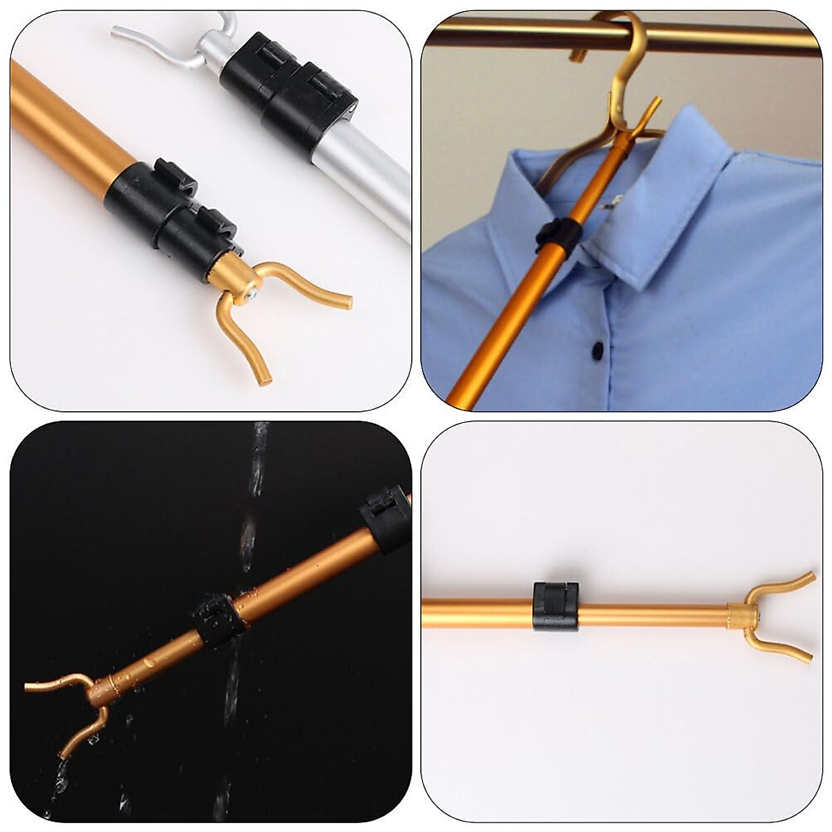 Cabilock Reach Hook Clothes Pole Reach Stick Retractable Long Reach Stick Closet Pole Clothesline Pole Hooks Telescoping Garment Pole for Closet Shelf Reaching