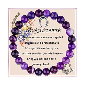 liforlove Horseshoe Bracelet Horseshoe Lucky Charm Jewelry Horseshoe Lover Gift Meaningful Jewelry Gift (Amethyst Horseshoe Bracelet)