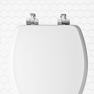 Mayfair Benton Toilet Seat with Chrome Hinges, Slow Close Wood Seat, Secure Metal Hinges, Easy Install, Elongated, White