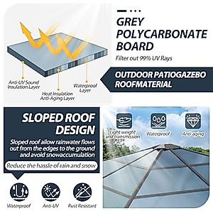 Funny Sunny10'x10' Hardtop Gazebo, Outdoor Gazebo with Translucent Roof, Polycarbonate Top Steel Frame Garden Tent with Breathable Mesh and Privacy Curtains for Patio Lawn Garden Backyard, Gray