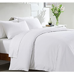 California Design Den Duvet Cover, Queen Size 400 Thread Count Sateen 3 Piece Bedding Set, 100% Pure Cotton Comforter Cover, Two Pillow Shams, Button Closure, Corner Ties, Bright White