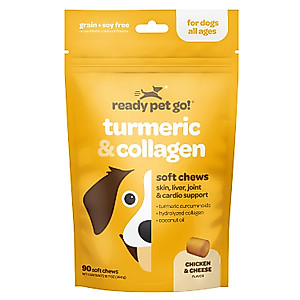 Ready Pet Go! Omega 3 & Turmeric Chews for Dogs | Hip & Joint Support | Fish Oil for Dog Shedding, Skin Allergy, Itch Relief | 90 Chews Each