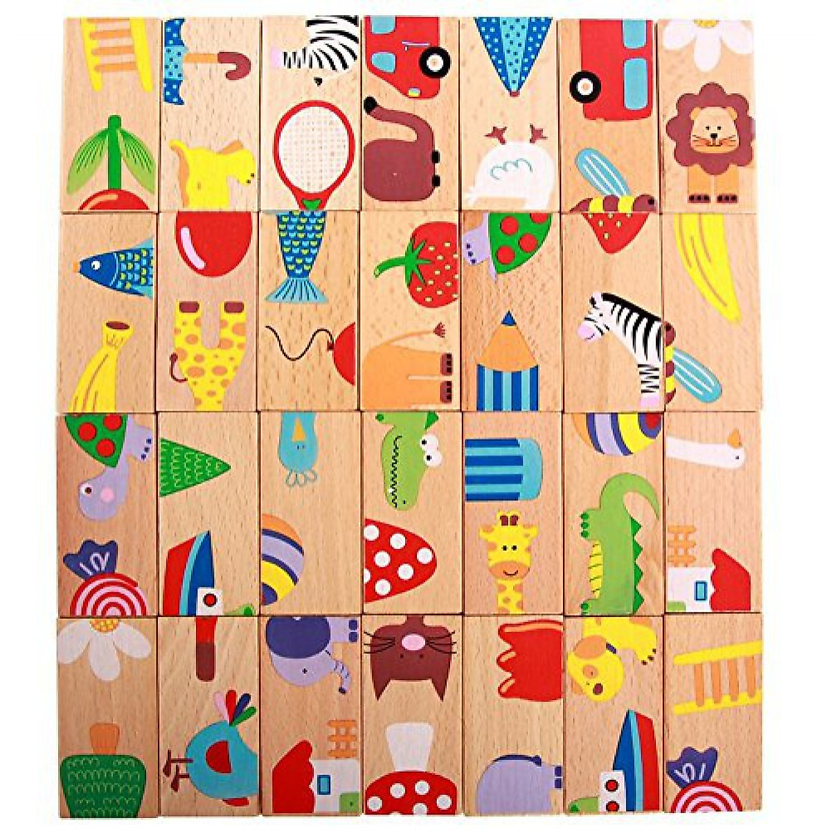 GracesDawn 28 Pcs of Educational Wooden Toy Domino Animal Puzzles Kids Game Gift