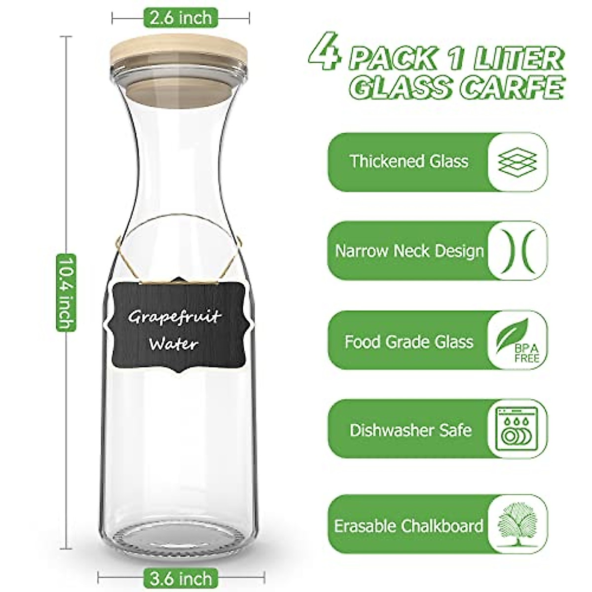 4 Pack Glass Carafe Pitchers - Stylish & Practical Design
