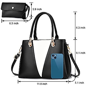 Womens Handbags Purse Top Handle Bags Contrast Color Stitching Leather Satchel Purse Set 2pcs Totes Shoulder Bag for Ladies Green